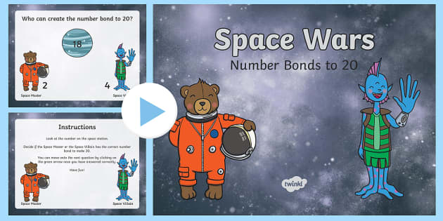 Number Bonds to 20 Space Wars PowerPoint Game (teacher made)