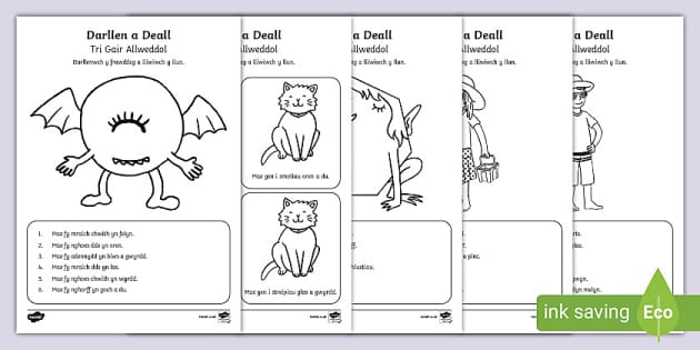 Taflenni Gweithgaredd Darllen a Deall Tri Gair Allweddol
