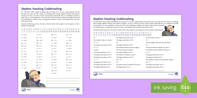 Stephen Hawking Differentiated Codebreaking Worksheets