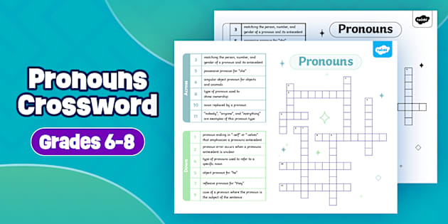 Pronouns Crossword for 6th-8th Grade