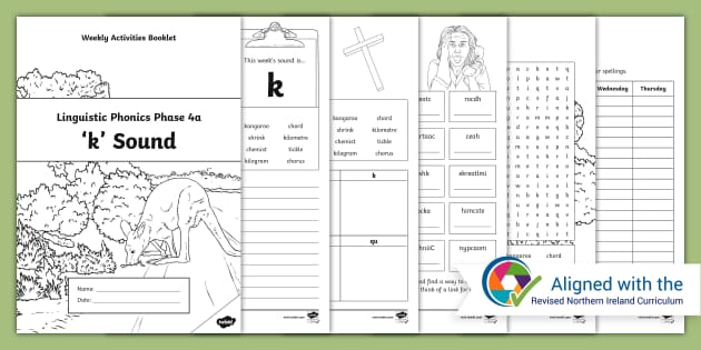 NI Linguistic Phonics Phase 4a 'k' Sound Activities Booklet