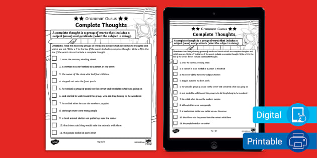 Grammar Gurus Complete Thoughts for 6th-8th Grade - Twinkl