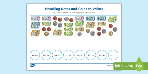 NZ Matching Notes and Coins to Values Activity - Twinkl