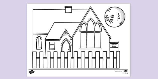 FREE! - School at Night Colouring Sheet (teacher made)