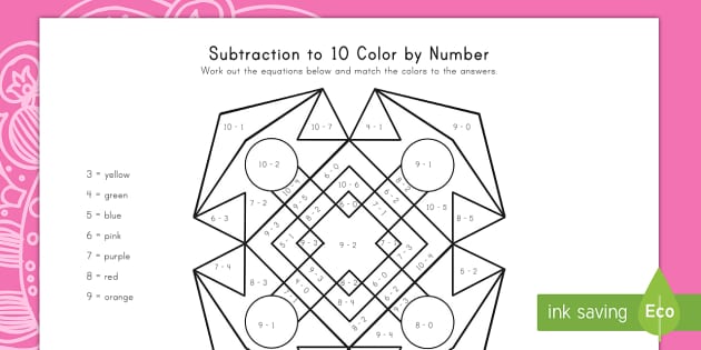 Rangoli Pattern Subtraction to Ten Color by Number Activity