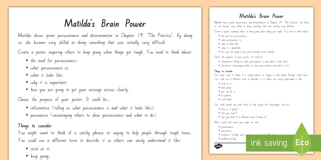 Matilda's Brain Power Activity to Support Teaching On Matilda Chapter 19