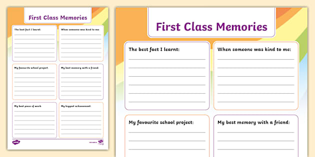 First Class Memories Worksheet (teacher made) - Twinkl