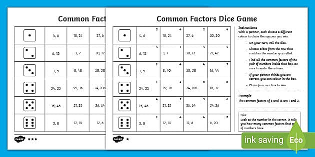 👉 Common Factors Dice Game - UKS2 (teacher made) - Twinkl