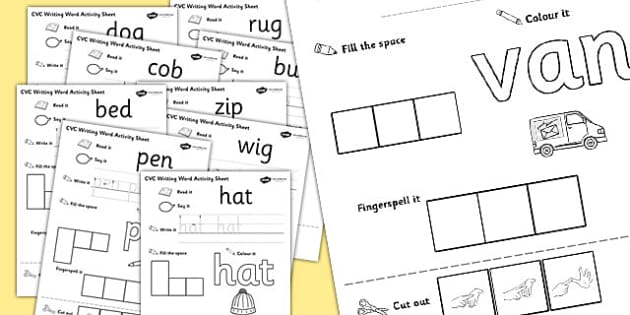 CVC Writing Word Worksheet / Worksheet Pack with British Sign Language,