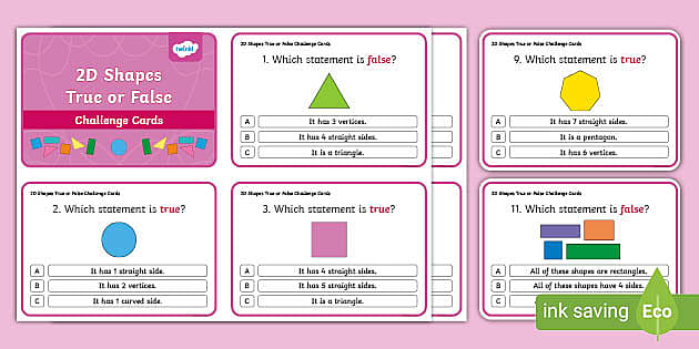 👉 2D Shapes True or False Challenge Cards - KS1 - Maths