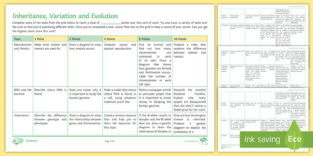 GCSE Inheritance, Variation and Evolution Homework Tasks
