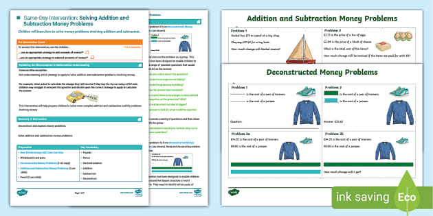 Y4 Maths Intervention Addition Subtraction Money Problems Y4 Maths Intervention Addition Subtraction Money Problems