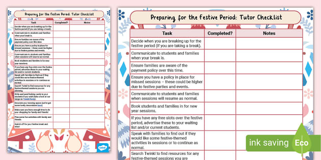 Preparing for the Festive Period: Tutor Checklist - Twinkl