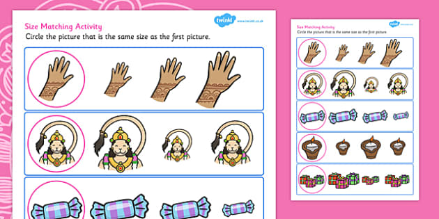Diwali Size Matching Worksheets (teacher made) - Twinkl