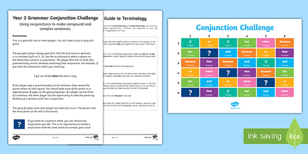 Conjunctions Board Game (Ages 6 - 7) (teacher made) - Twinkl