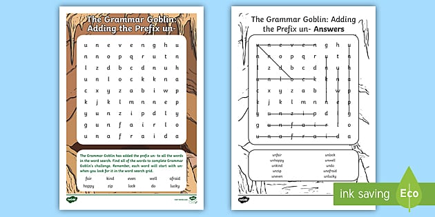 The Grammar Goblin: Adding the Prefix un- Word Search