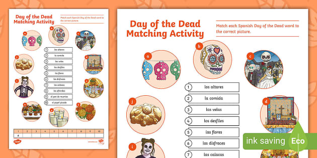 👉 Spanish: Day of the Dead Matching Activity