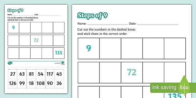 Counting in 9s Cut and Stick Worksheet / Worksheet - Twinkl