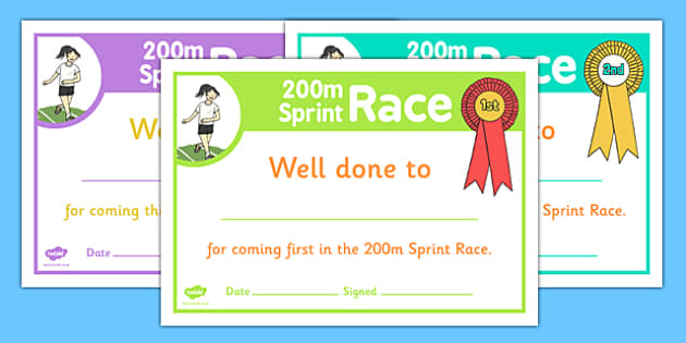 Sports Day 200m Sprint Certificates (teacher made) - Twinkl