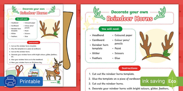 Reindeer Horn Decoration Worksheet - Twinkl South Africa