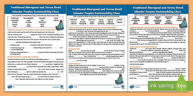Aboriginal and Torres Strait Islander Peoples Sustainability Cloze