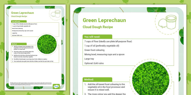 St. Patrick's Day Green Leprechaun Cloud Dough Recipe