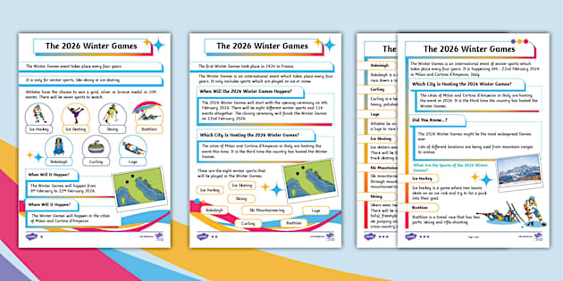 KS1 All About the Winter Games Reading Comprehension