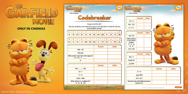 FREE! - 👉 Garfield: Maths Codebreaker Activity Sheet [Ages 9-11]