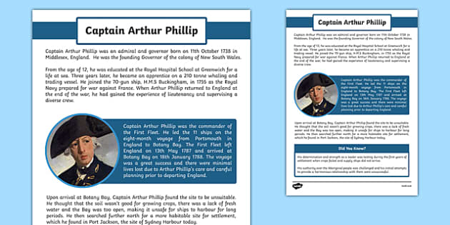 The First Fleet Captain Arthur Phillip Information Sheet