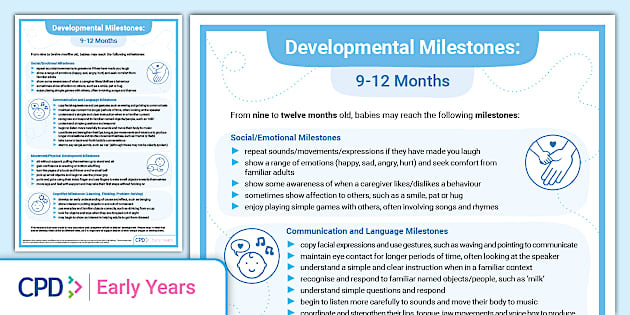 Developmental Milestones | 9-12 Months | Poster - Twinkl