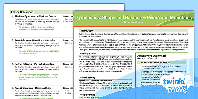 FREE! - Year 6 Gymnastics: Rivers and Mountains - Unit Overview