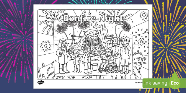 Bonfire Night Montage Colouring Page Bonfire Night Twinkl