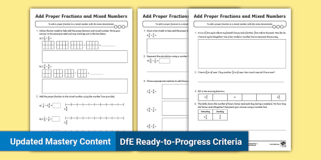  Add Proper Fractions And Mixed Numbers Maths Worksheet