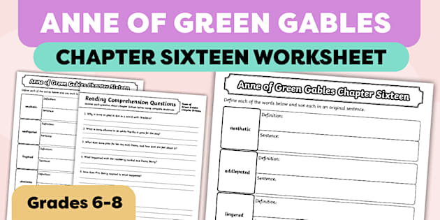 Anne of Green Gables Chapter Sixteen Worksheet for 6th-8th