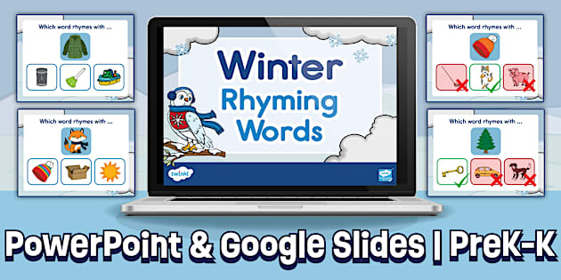 Winter Rhyming Words PowerPoint & Google Slides for PreK-K