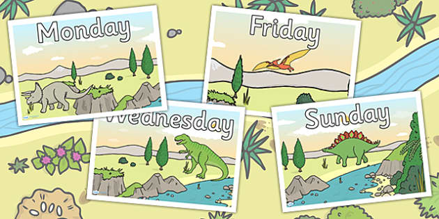Dinosaur Themed Days of the Week Posters - Twinkl