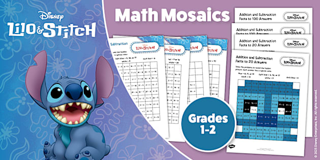 Lilo & Stitch: Add and Subtract to 100 Math Worksheets