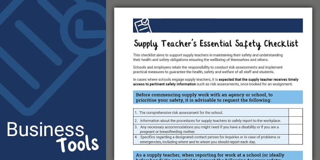 Supply Teacher's Essential Safety Checklist (teacher made)
