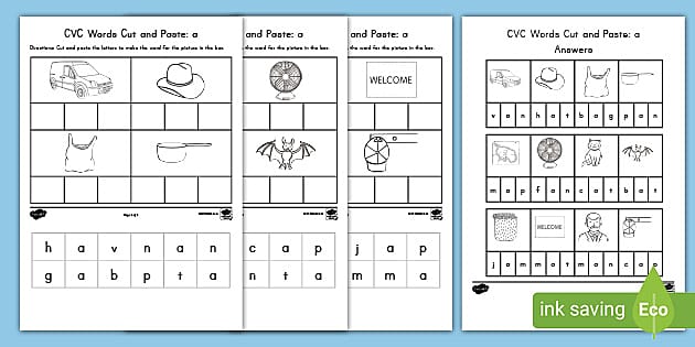 CVC Words 'a' Cut and Paste Worksheets - - Twinkl