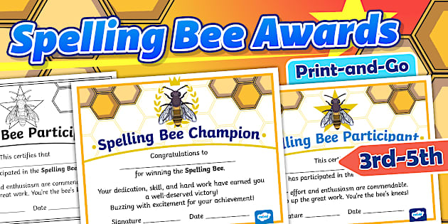 Spelling Bee Award Certificates for 3rd-5th Grade - Twinkl