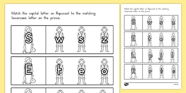 Rapunzel Themed Capital Letter Matching Worksheet - Twinkl