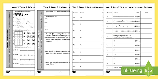 Year 2 Subtraction Assessment Sheet - Twinkl