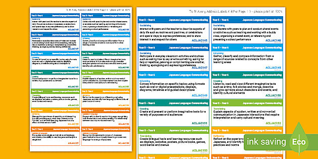 Australian Curriculum Japanese 5-6 Learning Outcomes Stickers