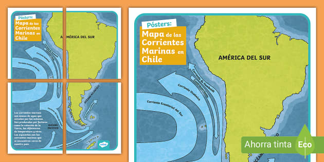 Cartel | Mapa de las Corrientes Marinas en Chile - Twinkl