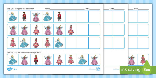 Cinderella Complete the pattern worksheets - Twinkl