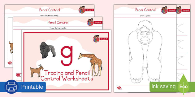 Gr. R Phonics Letter G Tracing and Pencil Control Worksheets