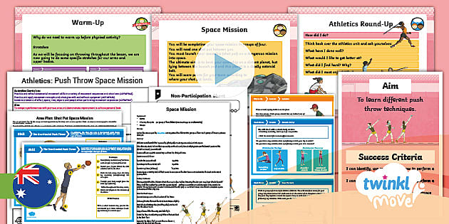 Move PE Year 3 Athletics Lesson 6: Push Throw Space Mission Lesson Pack