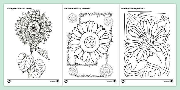 Non-Visible Disabilities Sunflower Mindfulness Colouring Pages