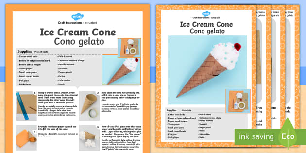 Ice Cream Cone Craft Instructions English/Italian - Ice Cream Cone Craft