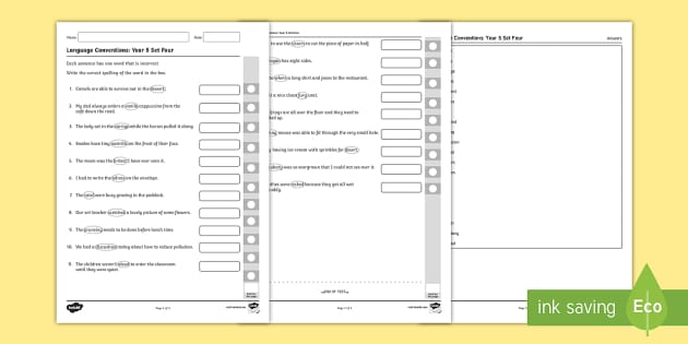 NAPLAN Style Language Conventions Set Four Year 5 Exam Questions Pac